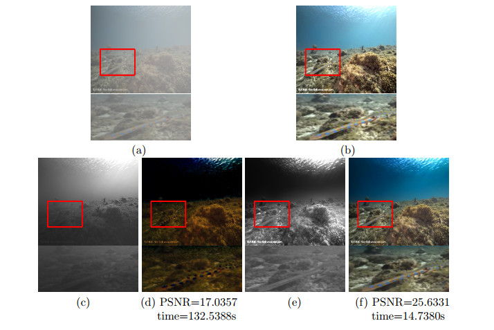 Variational image dehazing with a novel underwater dark channel prior